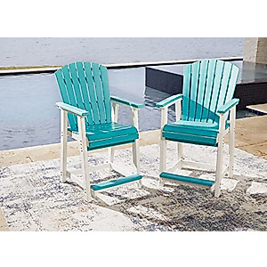 Signature Design by Ashley Outdoor Eisely HDPE Patio Barstool, 2 Count, Turquoise