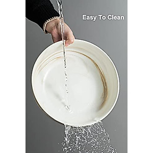 LAUCHUH 11 inch Large Serving Bowls, Salad Bowls Pocerlain Serving Dishes for Entertaining, 3.2 Quarts Large Stackable Bowl Set of 2 for Pasta, Fruit, Snack,Brown