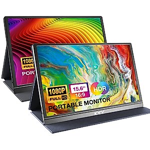 KYY 15.6'' Portable Monitor Bundle [Black & Gray] 1080P FHD USB-C Laptop Monitor HDMI Computer Display HDR IPS Gaming Monitor w/Smart Cover & Dual Speakers, for Laptop PC MAC Phone PS4 Xbox Switch