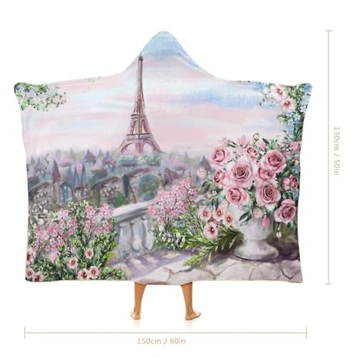 TaoYTao 40"x50" Women Summer Paris Oil Painting Blanket Hoodie, Foldable Wearable Funny Hooded Blanket Robe Cloak, Christmas Birthday Gifts Anniversary For Wife Girlfriend Women