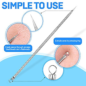 Teenitor Pimple Extractor Acne Treatment Tool Surgical Grade Blackhead Comedone Removal 2-in-1 Popper Tool for Face Nose Blackhead Extractor Tool Silver
