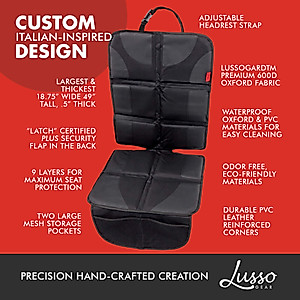 Lusso Gear Car Seat Protector (Black/Red) + Two Pack of Heavy Duty Kick Mats (Black/Red), Waterproof, Protects Fabric or Leather Seats, Premium Oxford Fabric, Travel Essentials