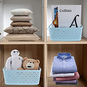 STARVAST 5 Pack Plastic Storage Baskets, Portable Blue Fish Scale Pattern Hollow Desktop Storage Bin Box with Handle for Kitchen, Bathroom, Kids Room or Nursery Storage – 9.4 x 7.1 x 4.1 inches