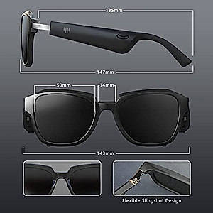 TWSGLS Smart Glasses: Sports Audio Sunglasses with Open Ear Headphones, Double Mic & speaker stereo, 7hrs Battery, BT 5.0 Connectivity, Compatible with Android/iOS for Men - Rectangular, Black
