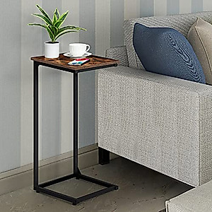 Nandae C Shaped End Table Set of 2, Sofa Table Snack Table Tray Side Table Bedside Table with Metal Frame for Laptop, Snack, Sofa Couch, Bed Living Room Bedroom, Rustic Brown