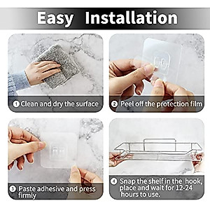 Go Green Tableware GOGN Shower Caddy Shelf with 4 Hooks,Adhesive Shower Organizer for Bathroom Storage,304 Stainless Steel,No Drilling and Wall Mounted,2 Pack (Silver)