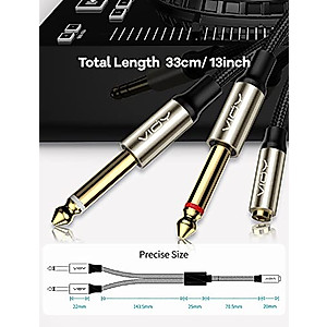 VIOY 3.5mm to Dual 1/4 Inch Audio Splitter Cable, Gold Plated 1/8" TRS Female to Dual Quarter Inch 6.35mm TS Mono Male Plug Braided Stereo Breakout Cable 35cm/13.8inch