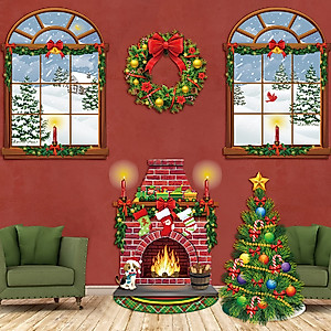 Christmas Wall Decor Fireplace Backdrop Decorations Photo Background Window Winter Christmas Tree Wreath Backdrop for Home Halloween Birthday Party Decor (Tree Style)