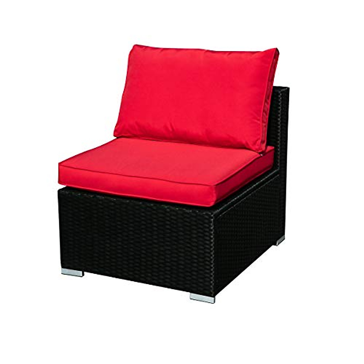 Outdoor Patio Furniture 2-Pieces PE Rattan Wicker Sectional Red Cushioned Sofa Sets