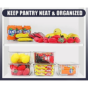 ESARORA Plastic Storage Bin with Lid and Divider, Clear Shallow Pantry Organizer with Handle for Fridge, Cabinet, Kitchen, Bedroom, Closet, Bathroom, Office, Pantry Organization, 8 Pack - 12.6 inch