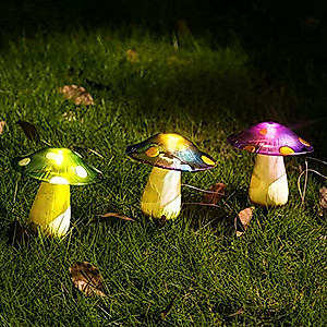 Asense 10 Inch Mushroom Solar Lights Outdoor Garden, 3 Pack Mushroom Solar Yard Decorations for Lawn Patio Courtyard
