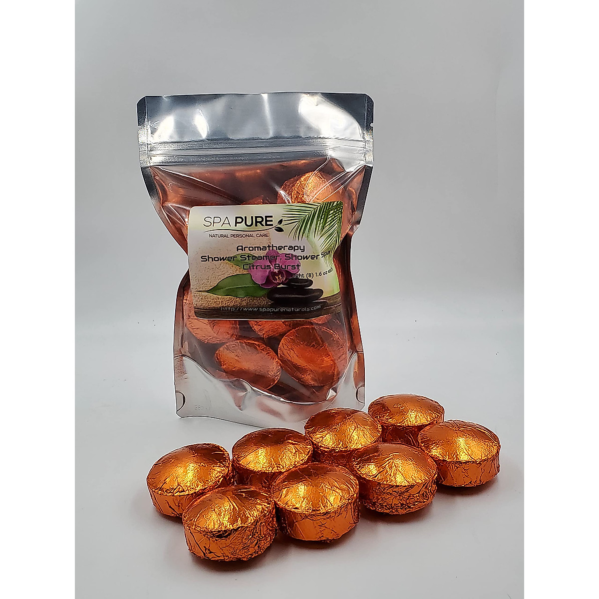 Spa Pure CITRUS Burst Aromatherapy: Shower Bomb Aromatherapy With 100% Natural/Organic Essential Oils - Transform Your Shower - Transform Your Mood (8 Count) Pack of 1
