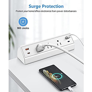 Jgstkcity Desk Clamp Power Strip USB C,65W Fast Charging Station,PD 45W & 20W USB C Charger,Desk Edge Mount Power Strip 4 USB Ports 3 Widely Spaced Outlets Surge Protector,6ft Flat Plug