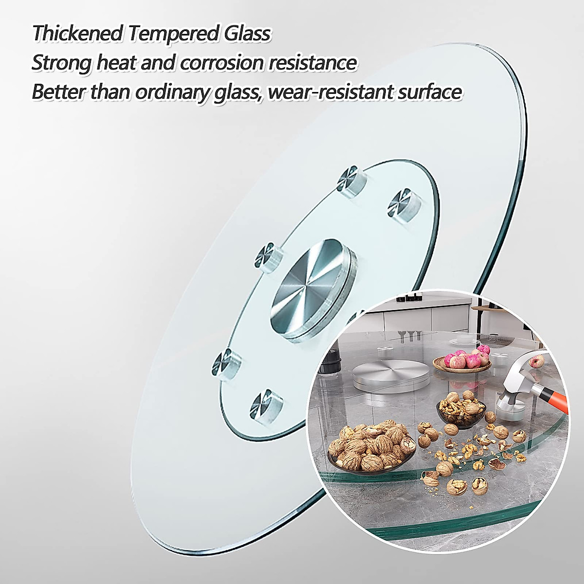 Glass Lazy Susan Turntable, Transparent Tempered Glass Round Turntable, Large Tabletop Rotating Serving Tray for Dining Table 70cm