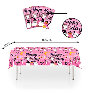 LARRAZABAL 3Pcs Happy Boo Day Tablecloth, Pink Halloween Plastic Tablecloth Disposable Ghost Theme Table Cover for Halloween Birthday Party Supplies, 54 x 108 Inch