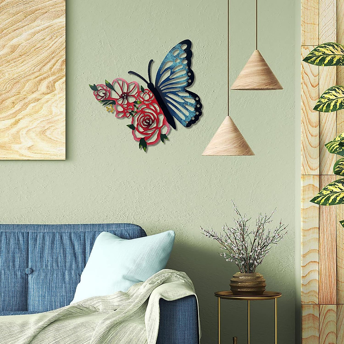 LIFFY Metal Butterfly Wall Decor - Butterflies Indoor Art Hanging Sculpture for Home Bedroom Living Room Office Plaque Lawn Fence Backyard Porch - 16 Inch