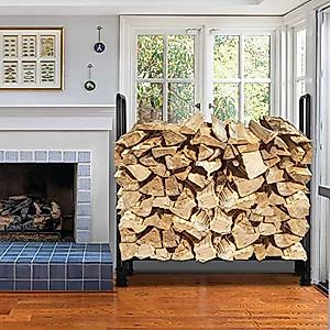 TMEE 4ft Firewood Rack Outdoor Heavy Duty Log Rack Firewood Storage Rack Holder Steel Tubular Easy Assemble Fire Wood Rack for Patio Kindling Logs Storage Steel Tubular Wood Pile Rack Tool Black (4ft)