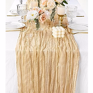 DearHouse 6Pack Cheesecloth Table Runner, Cheese Cloth Boho Gauze Table Runner for Wedding Bridal Baby Shower Birthday Holiday Party Rustic Sheer Table Decorations (Champagne)