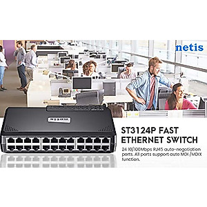 Netis ST3124P 24 Port 10/100Mbps Fast Ethernet Rackmount Switch with Plug-and-Play | Auto MDI/MDI-X, Desktop Ethernet Splitter and Hub, Plug and Play, Traffic Optimization, Compact Design
