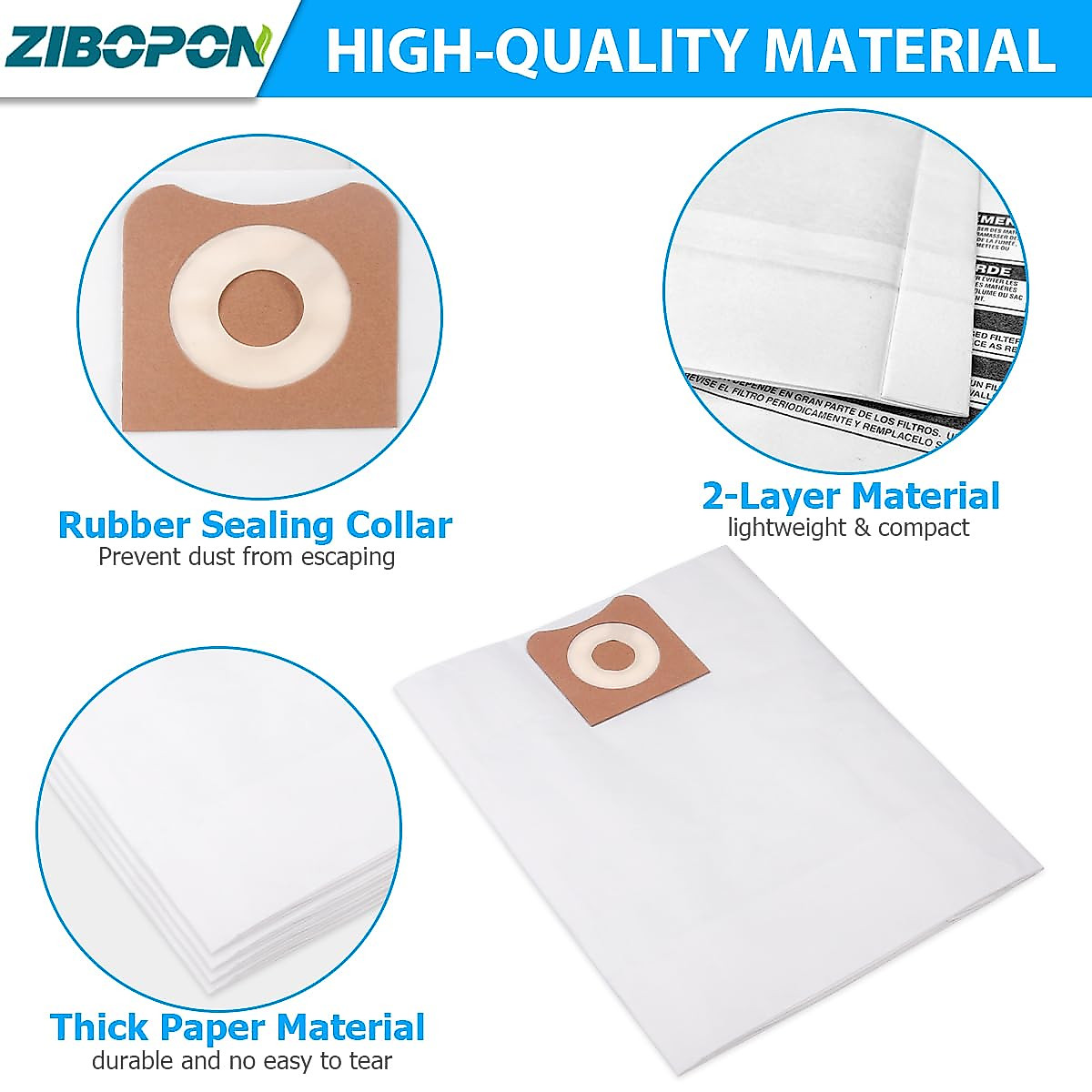 6 Pack VF3502 High Efficiency Dust Bags Replacement for RIDGID 12 to 16 Gallon Wet/Dry Vacs, Vacuum Filter Bags