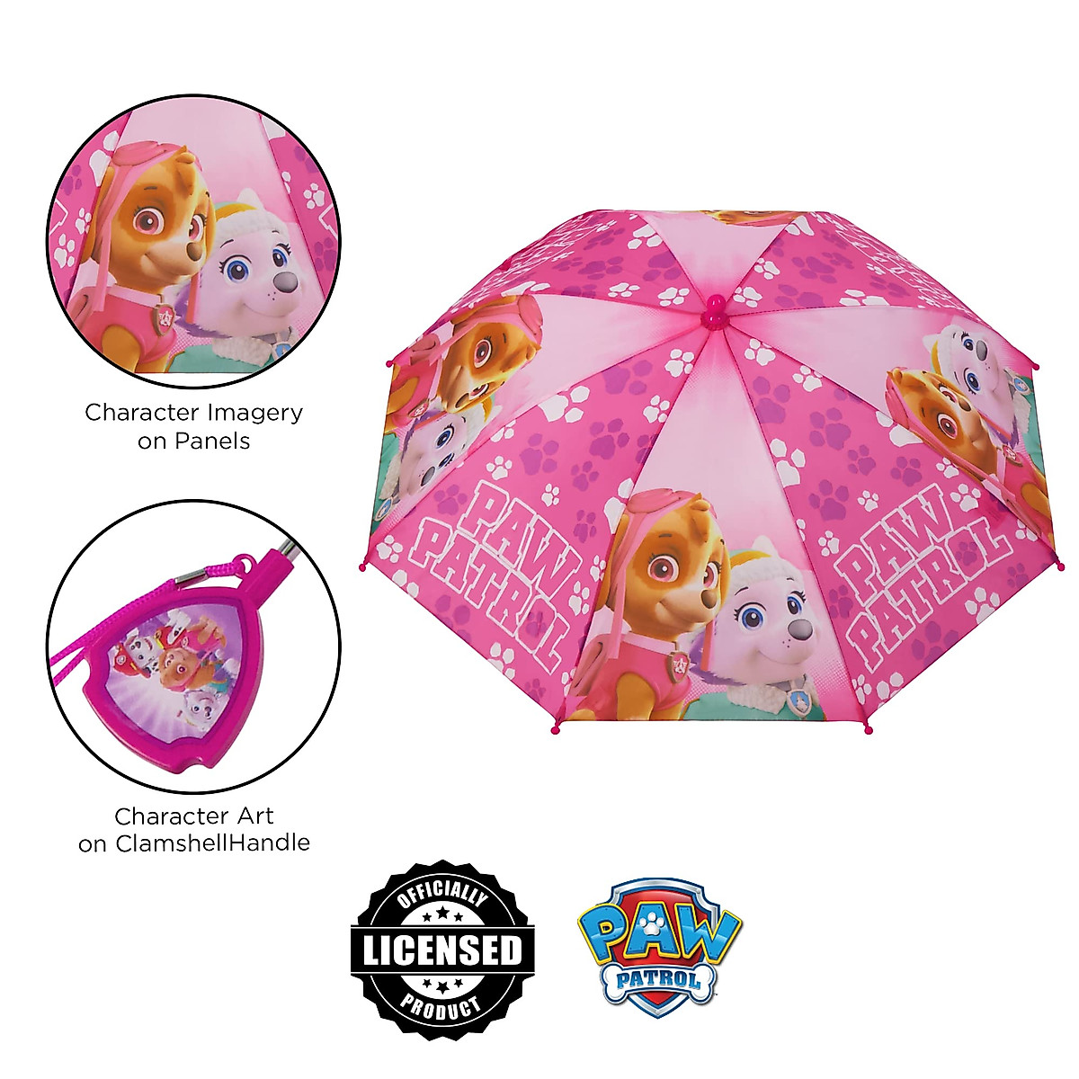Nickelodeon Umbrella and Poncho Raincoat Set, Paw Patrol Girls Rain Wear for Toddler 2-3 Or Kids 4-7, Dark Pink, 4-5 Years