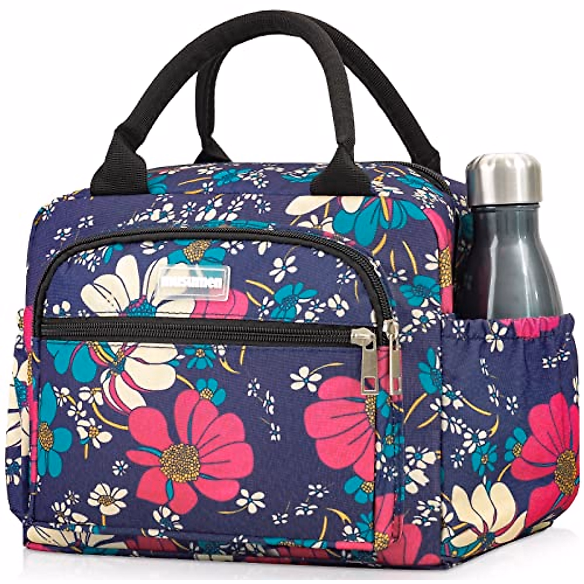 musumen Retro Print Lunch Bag for Women and Teenage Girls - Triple Insulated, Leak-Proof and Waterproof with Multiple Pockets - Fits Most Lunch Boxes and Holds One or Two Meals