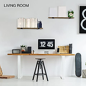 Vppiis Floating Shelves for Bedroom Bathroom, Nature Wood Wall Mounted Book Shelf, Wall Shelves Storage for Living Room Kitchen Office with Towel Rack and 2 Hooks Set of 4