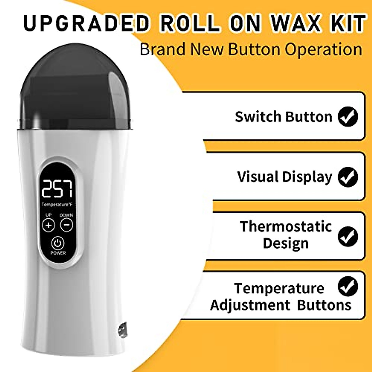 Roll on Wax Kit for Hair Removal, Wax Roller Waxing Kit for Women, Digital Wax Warmer with 3 Skin Care Kit for Sensitive Skin, Professional Depilatory Wax Kit for Larger Areas of the Body