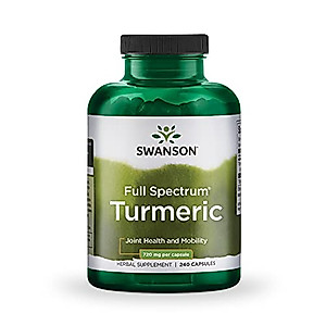 Swanson Turmeric Antioxidant, Joint Health, Cardiovascular, Liver Detox, Mood and Memory Support Supplement Curcuma Longa (Rhizome) 720 mg, 240 Capsules, 120 Servings, 1.44 Grams per Serving