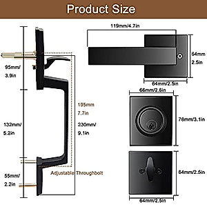 Tionzion Front Door Handle, Single Cylinder Handleset with Deadbolt and Lever Door Handles for Exterior Door, Reversible for Right and Left-Handed, Entry Door Lock Set Matte Black Finish
