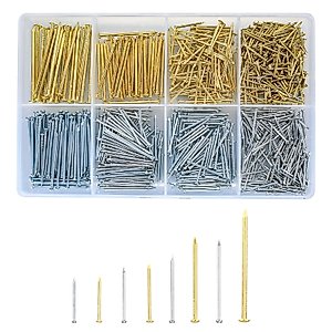 YOUYIDUN-820 Pcs Nail Assortment Kit, Small Nails for Hanging Pictures, Finishing Hardware Nails, 8 Sizes Gold/Silver Assorted Wall Nails for Pictures Hanging, Woodworking, Drywall, Concrete Pin Nails