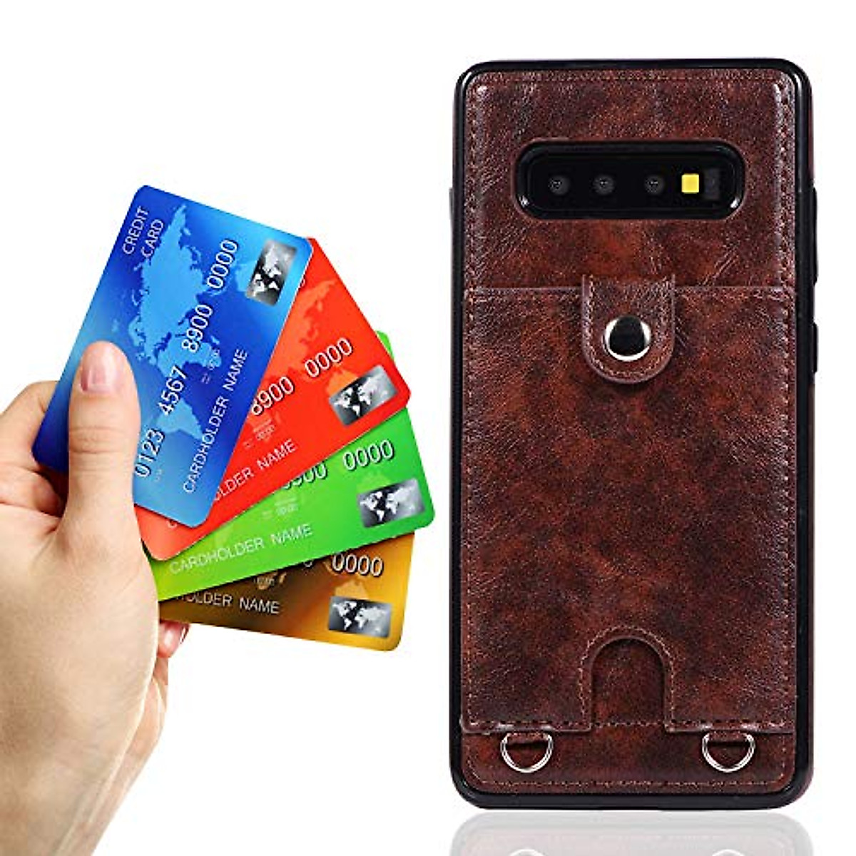 Jaorty PU Leather Wallet Case for Samsung Galaxy S10 Necklace Lanyard Case Cover with Card Holder Adjustable Detachable Anti-Lost Neck Strap Case for Samsung Galaxy S10,Brown