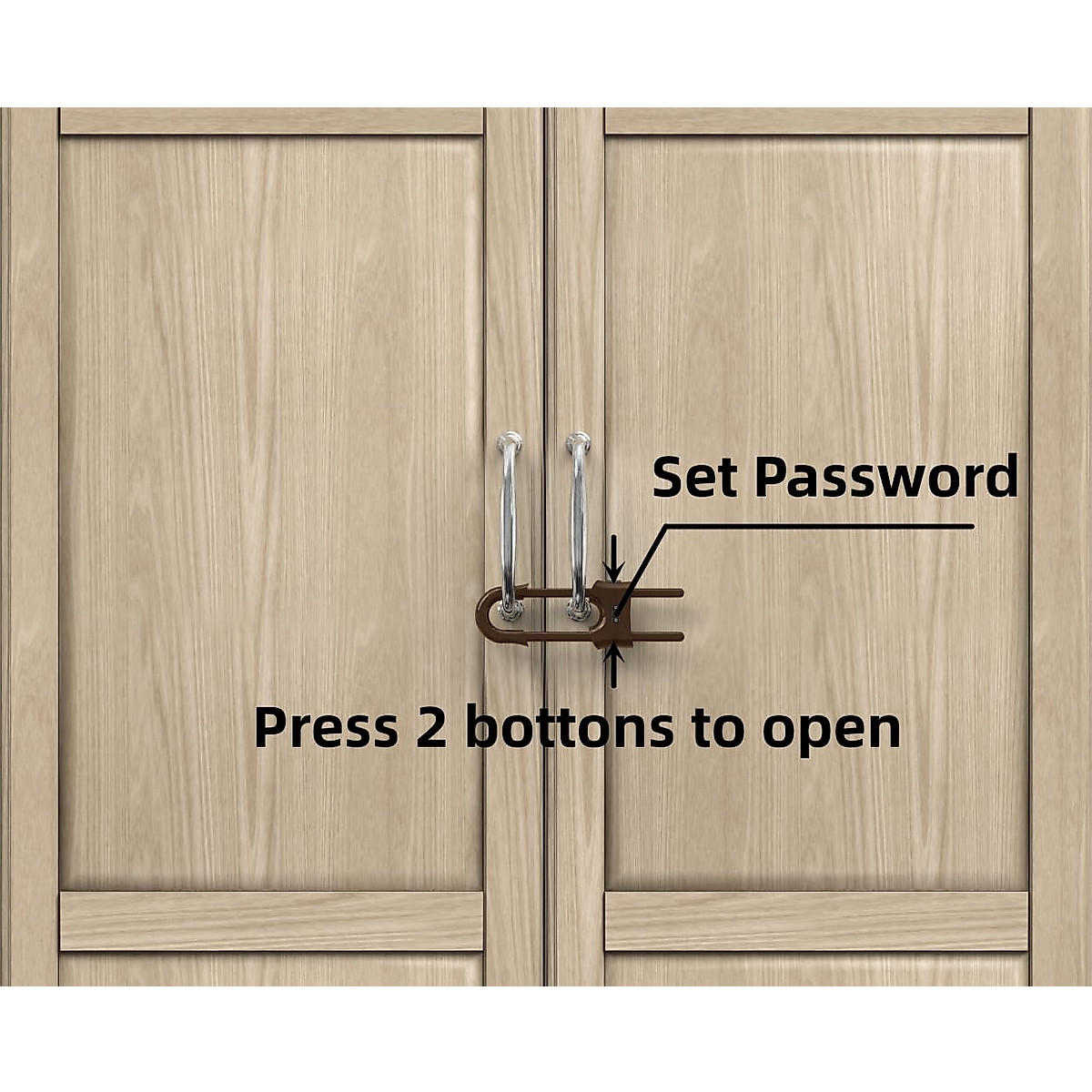 Child Proof Sliding Cabinet Door Code Locks Baby Safety Cupboard Locks Adjustable U Shaped Cabinet Latches for Knob Handle Drawers Closet (4 PCS, Coffee)