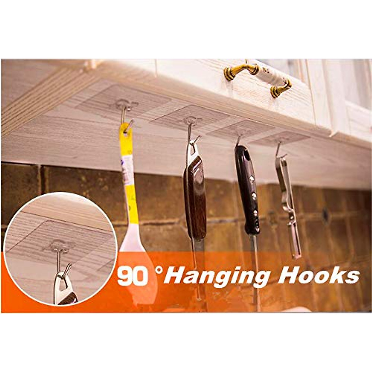 KK5 Seamless Adhesive Hooks 13.2lb(Max) Utility Stainless Steel Hook for Towel Bathrobe Coats,Bathroom Kitchen and Nail Free Transparent Heavy Duty Wall Hook & Ceiling Hanger