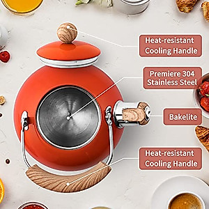 ROCKURWOK Whistling Tea Kettle, 2.5 QT / 80 OZ, Gradient Red Teapot, Universal Base for Induction | Gas | Electric | Halogen | Radiant, Cool Toch Foldable Handle, Vintage
