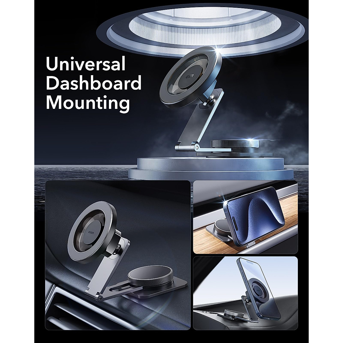 ESR for MagSafe Car Mount, Foldable Dashboard/Tesla Magnetic Car Mount,Tesla Touchscreen Car Phone Holder Mount, Magnetic Phone Holder for Car, for iPhone 15/14/13/12, Charging Not Supported, Grey