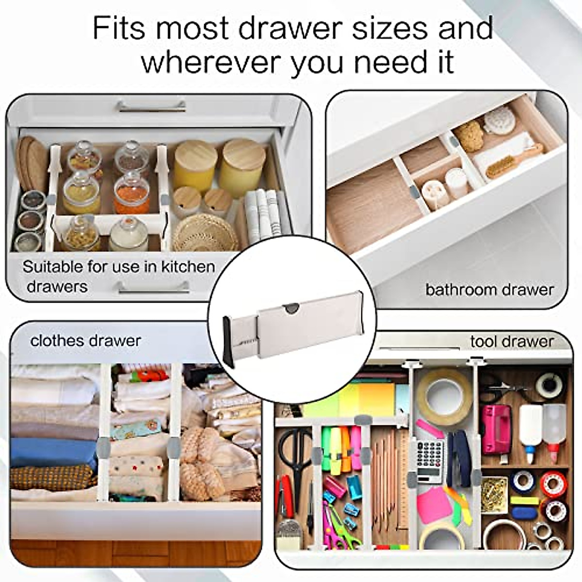20 Pack Adjustable Drawer Divider Organizers 4'' High Expandable 11-17'' Dresser Drawer Separators Plastic Drawer Organizers Drawer Dividers for Clothes Organization Office Bedroom Bathroom (Beige)