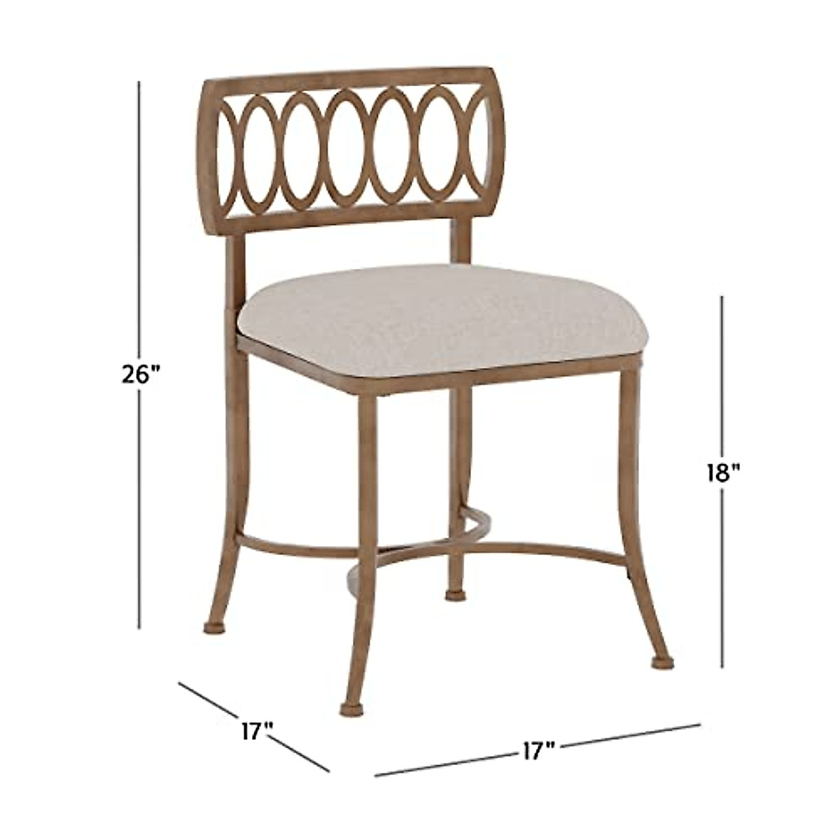 Hillsdale, Canal Street Metal Vanity Stool with Interlocking Oval Back Design for Makeup Room or Bathroom, Golden Bronze