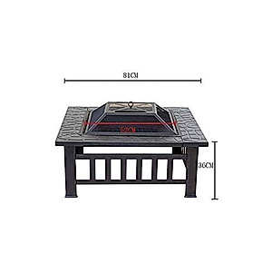 LEAYAN Garden Fire Pit Grill Bowl Grill Barbecue Rack Fire Pits,32" Outdoor Fire Pit Metal Square Firepit Wood Burning Backyard Patio Beaches Camping Picnic Bonfire Stove with Spark Screen Cover