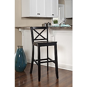 Linon Home Dcor Finished X-Back 30", Black Bar Stool, 16"W x 17.91"D x 42.91"H,