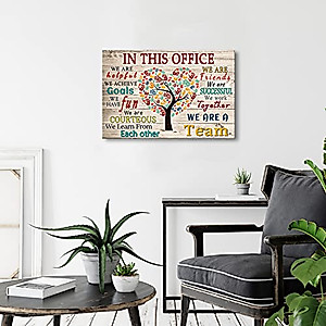 WHAOMIOT In This Office We Are A Team Inspirational Wall Art Positive Modern Decor Poster Canvas Print 24x16 Inch Frame Ready To Hang, Framed 24×16 Inch