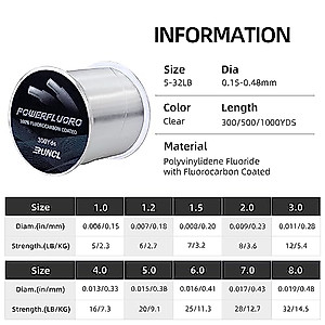 RUNCL PowerFluoro Fishing Line, 100% Fluorocarbon Coated Fishing Line, Hybrid Line - Virtually Invisible, Faster Sinking, Low Stretch, Extra Sensitivity, Abrasion Resistance (300Yds, 5LB(2.3kgs))