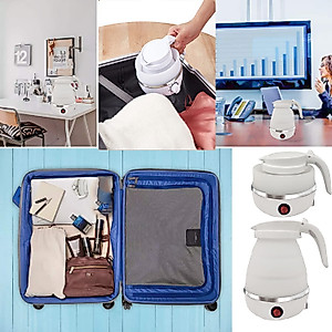 Foldable Portable Electric Kettle with Food Grade Silicone, 6 Mins Fast Water Boiling Tea Pot Coffee Pot for Camping or Travel, Collapsible Kettle with Separable Power Cord 110V US Plug 600ML White