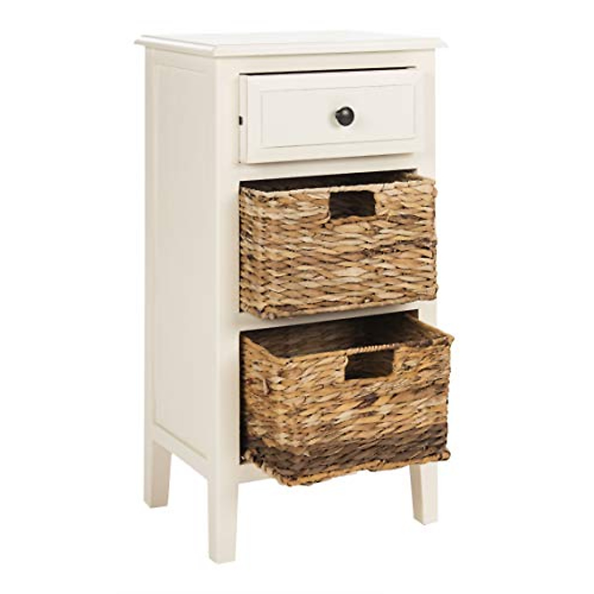 Safavieh Home Collection Everly Drawer , Vintage White 1-Drawer 2 Removable Baskets Side Table