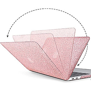 Anban Compatible with MacBook Air 13 inch Case 2021 2020 2019 2018 Release A2337 M1 A2179 A1932 with Touch ID, Glitter Leather Laptop Hard Shell Case with Keyboard Cover, Sparkle Hot Pink