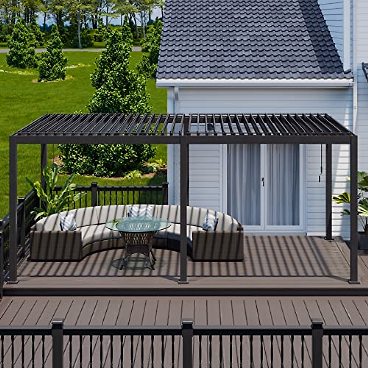 SORARA Louvered Pergola Mirador 10' × 20' Aluminum Gazebo with Adjustable Roof for Outdoor Deck Garden Patio (Charcoal Black)