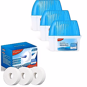 Vacplus Ultra-Fast Dehumidifiers, Drop Starter Kit - 3 reusable boxes with 6 Pack Weighted Humidity Absorber Refill Tabs, Individually-Wrapped Dehumidifier for Closet, Moisture Absorber & Odor Elimi