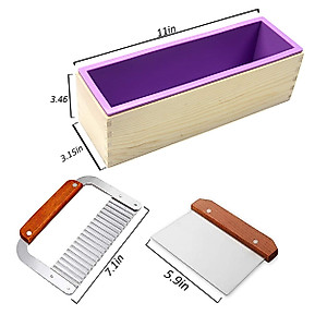 Voulosimi Soap Molds kit-2 Pcs 42 oz Loaf Flexible Rectangular Silicone Soap Mold 6 Cavities Silicone Mold with Wood Box