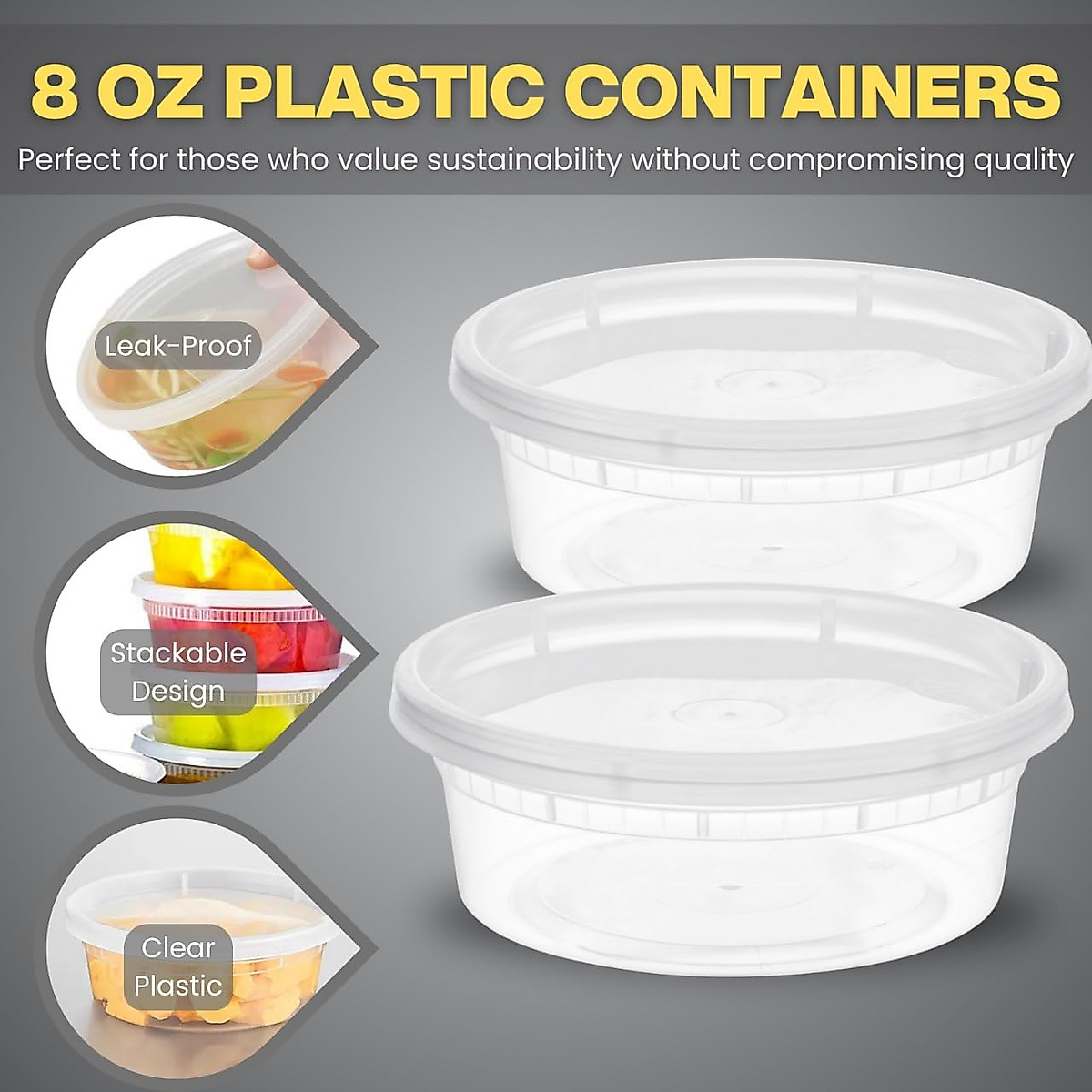 Plastic Deli Containers with Lids Combo Set, 32oz 16oz 8oz Food Storage Containers with Lids, Stackable, Leakproof, BPA Free, Microwave and Freezer Safe for Meal Prep, Salad, Snacks.