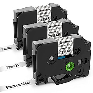 Tz Tape 12mm 0.47 Laminated Clear TZe-131 Compatible Brother P Touch Label Tape Clear TZ131 for Brother P-Touch Label Maker PT-D210 H110 D220 D410, Black on Clear 1/2 inch 26.2 Ft, 3Pack